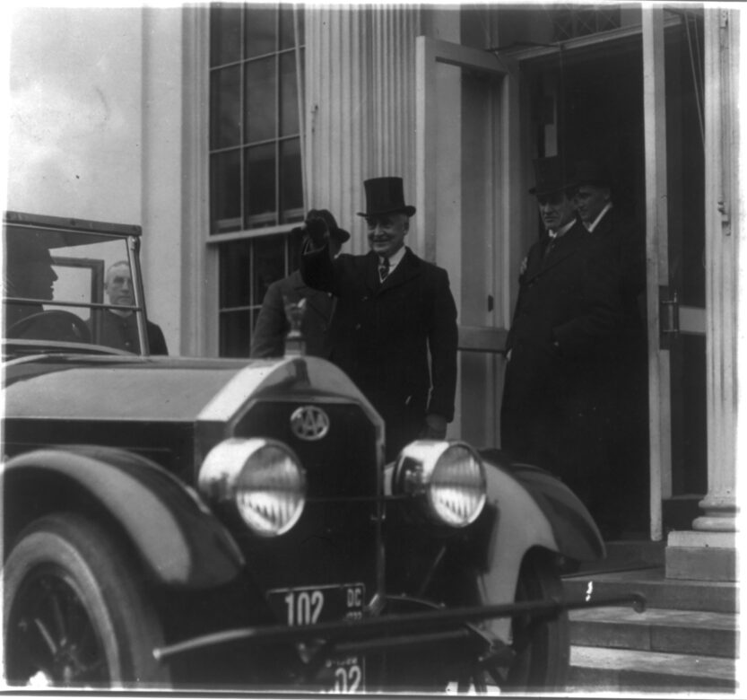 President Harding riding in a car - White House Historical Association