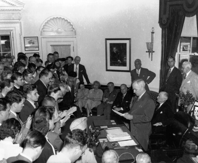 President Truman Announces Japan S Surrender White House Historical