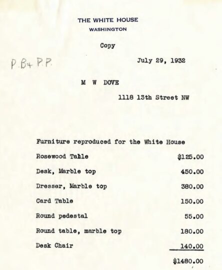 Furniture invoice - White House Historical Association