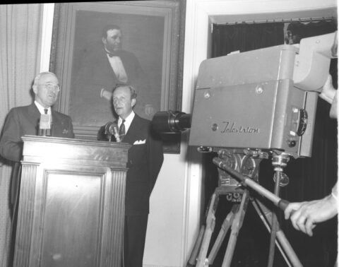 Truman and Charles Luckman reporting on television - White House ...