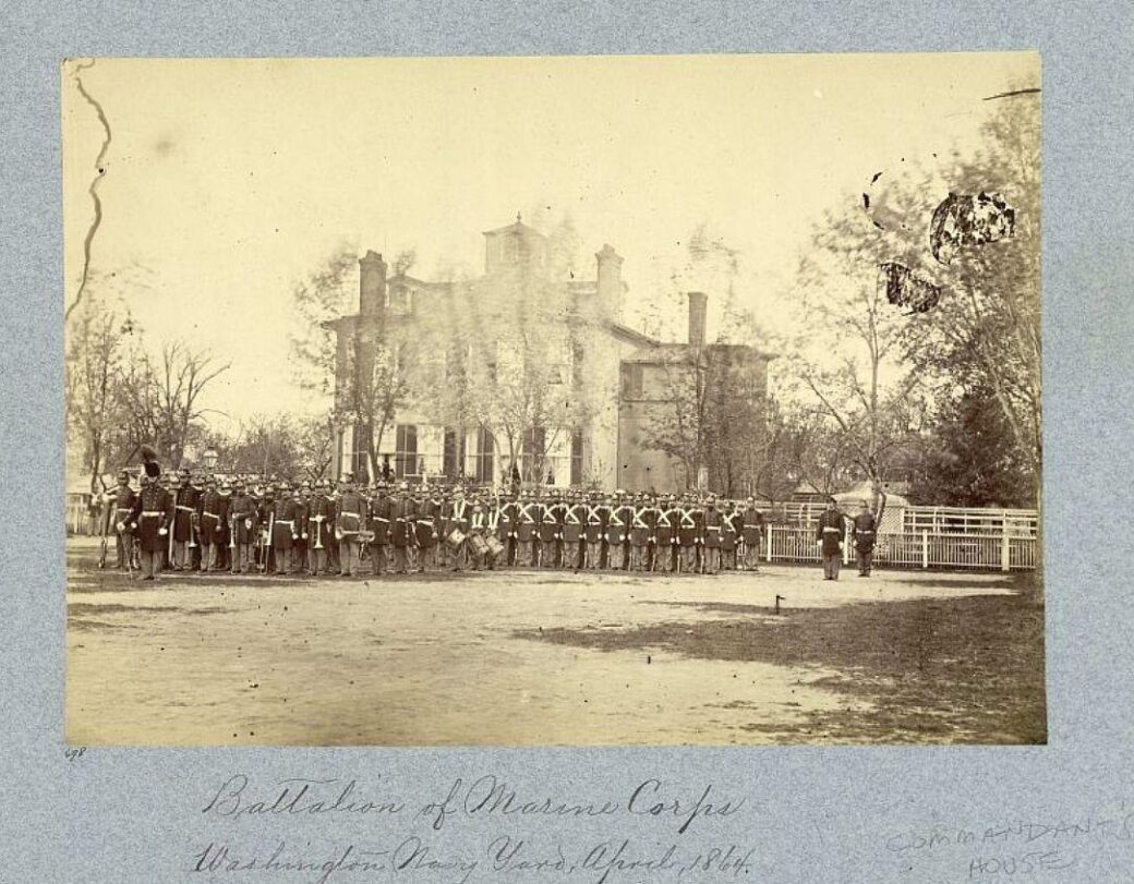Marine battalion in front of Commandant's House at the Marine barracks ...