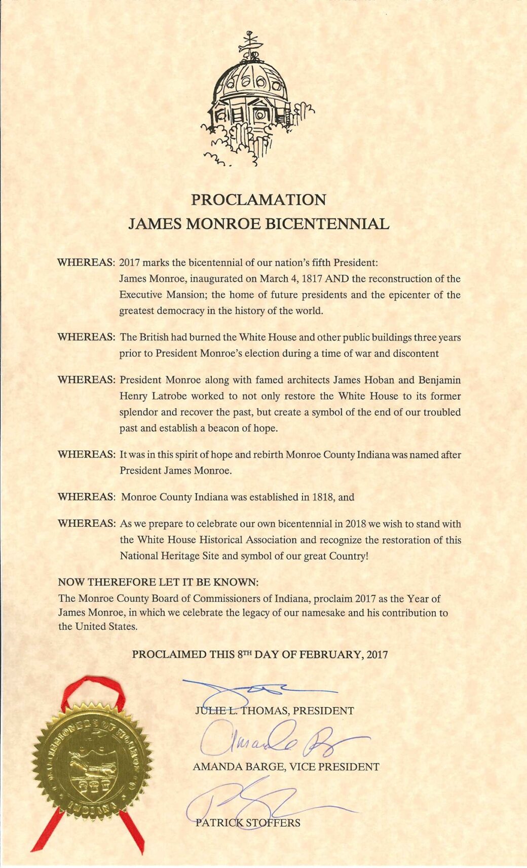 Monroe County, Indiana, Proclamation - White House Historical Association
