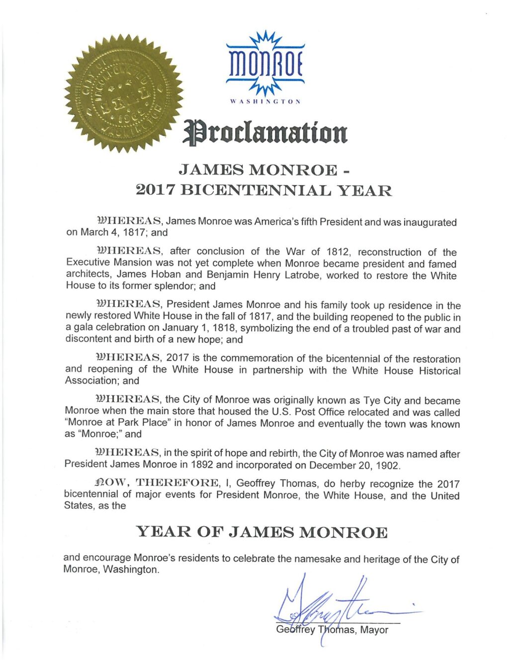 Monroe, Washington, Proclamation - White House Historical Association