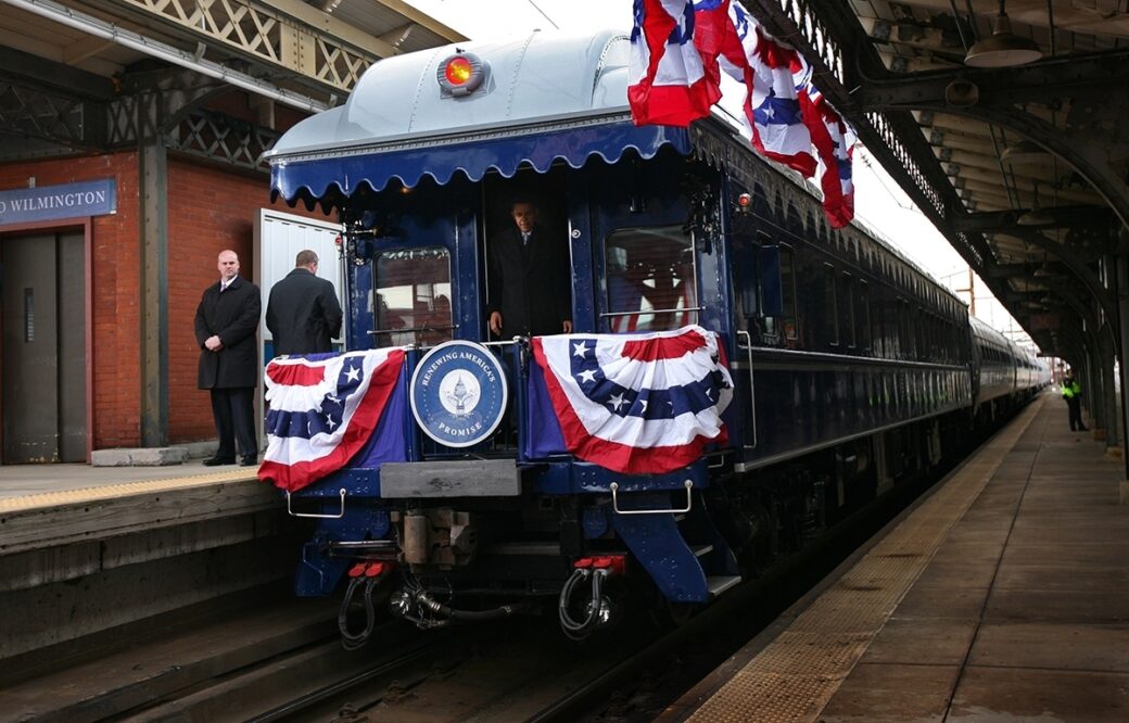 President Obama on a train - White House Historical Association