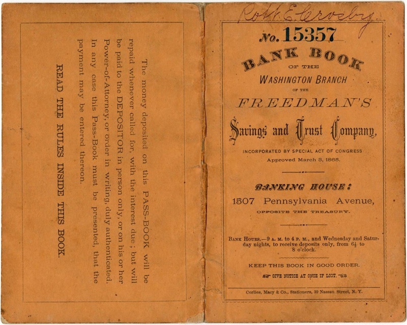Cover of a bank book from the Washington Branch of the Freedman's ...