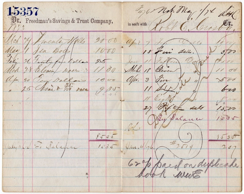 Inside pages of bank book from the Washington Branch of the Freedman's ...