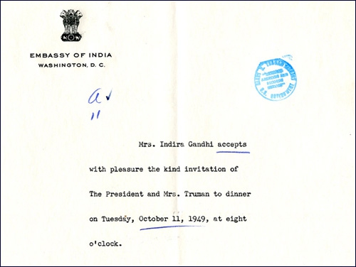India State Dinners: Indira Gandhi Acceptance Letter - White House ...