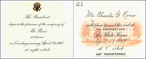 Mexican State Dinners: 1947 Invitation - White House Historical Association